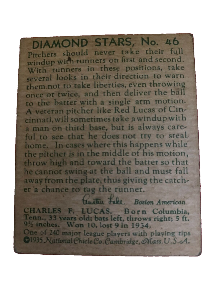 1934 R327 Diamond Stars #46 RED LUCAS Cincinnati Reds | eBay