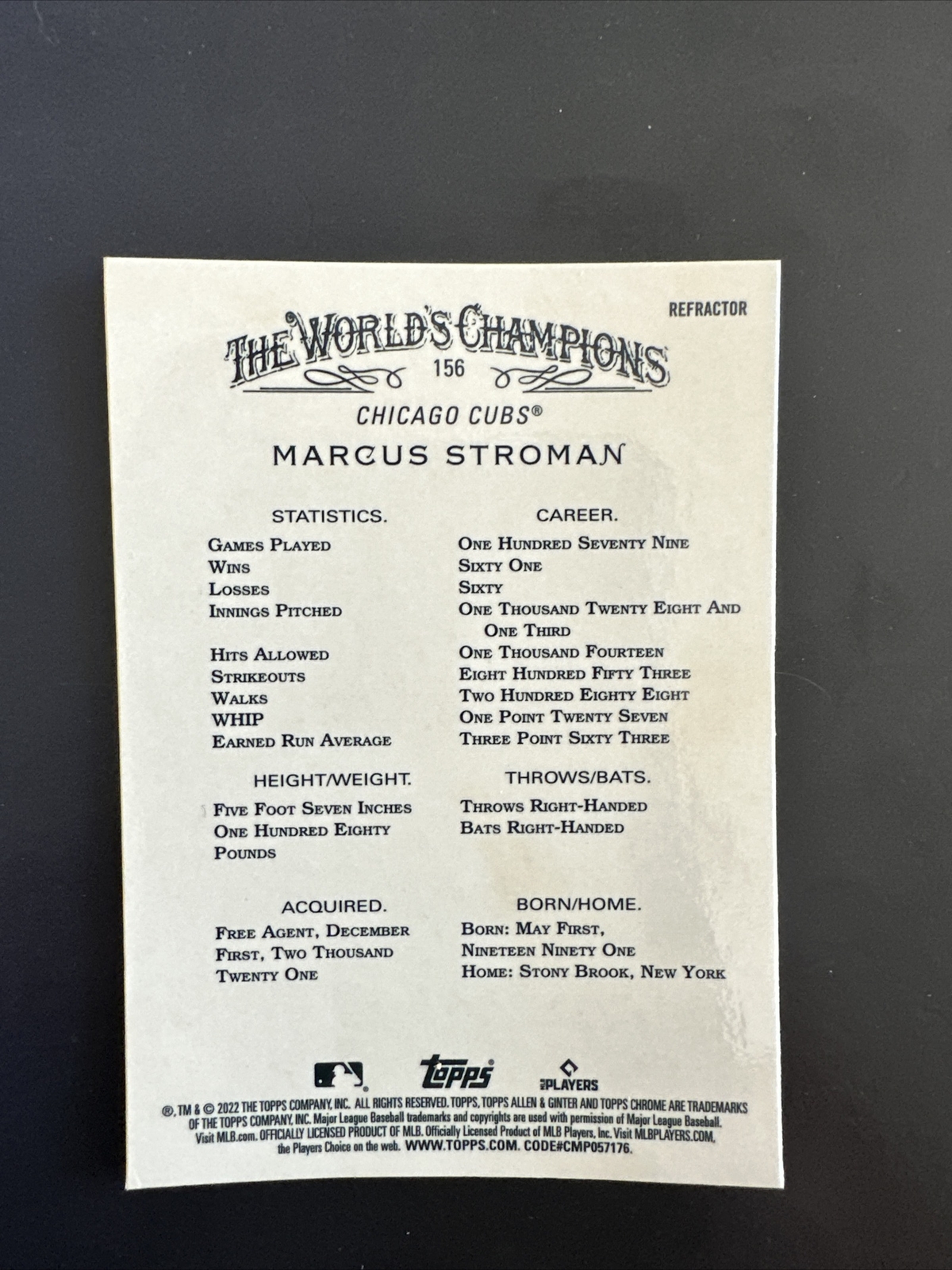 2022 Topps Chrome Allen & Ginter # 156 Marcus Stroman refractor NM | eBay