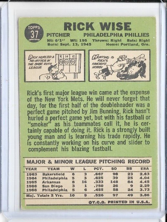 Rick Wise Philadelphia Phillies 1967 Topps MLB Baseball #37 | eBay