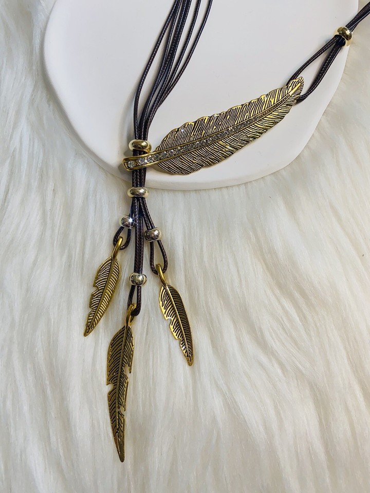 Necklace Bohemian Style Leather Rope Chain Feather Pendant new Women ...