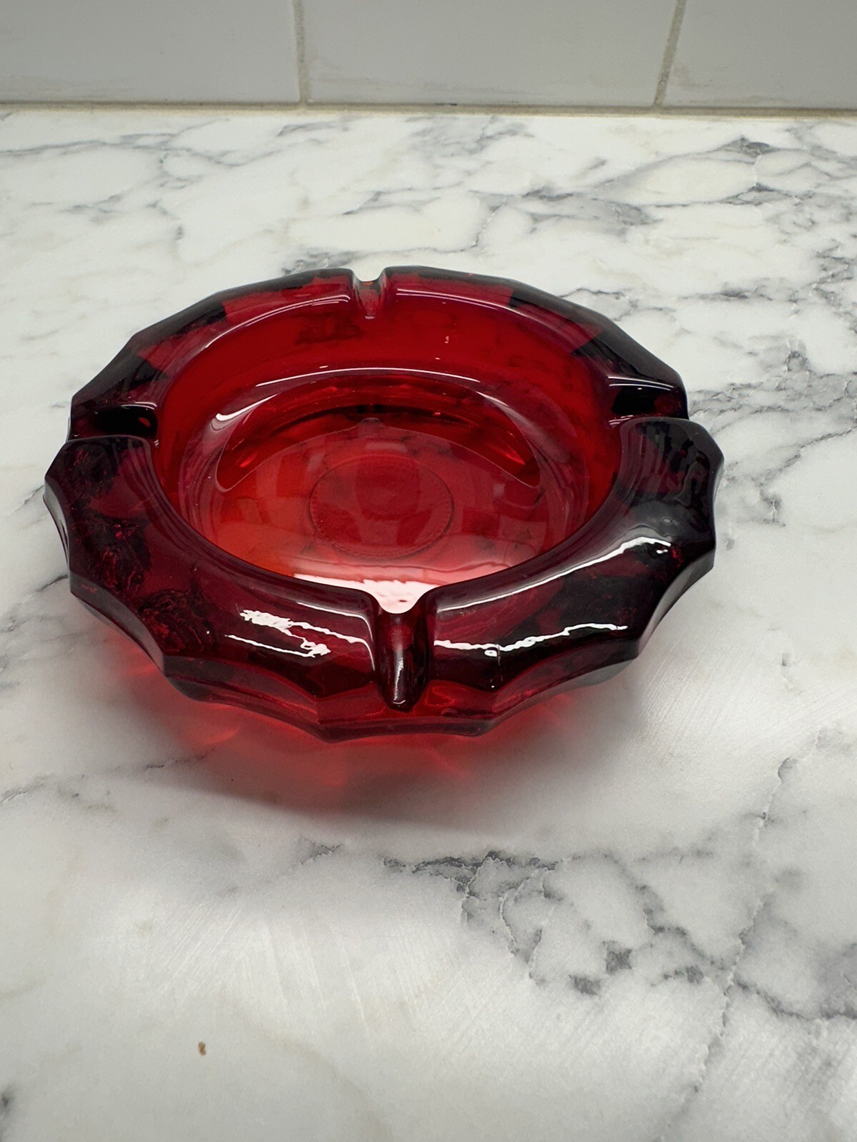 Eagle Emblem Ruby Red Ashtray 5” 1887 Fostoria Heavy Glass Bicentennial ...
