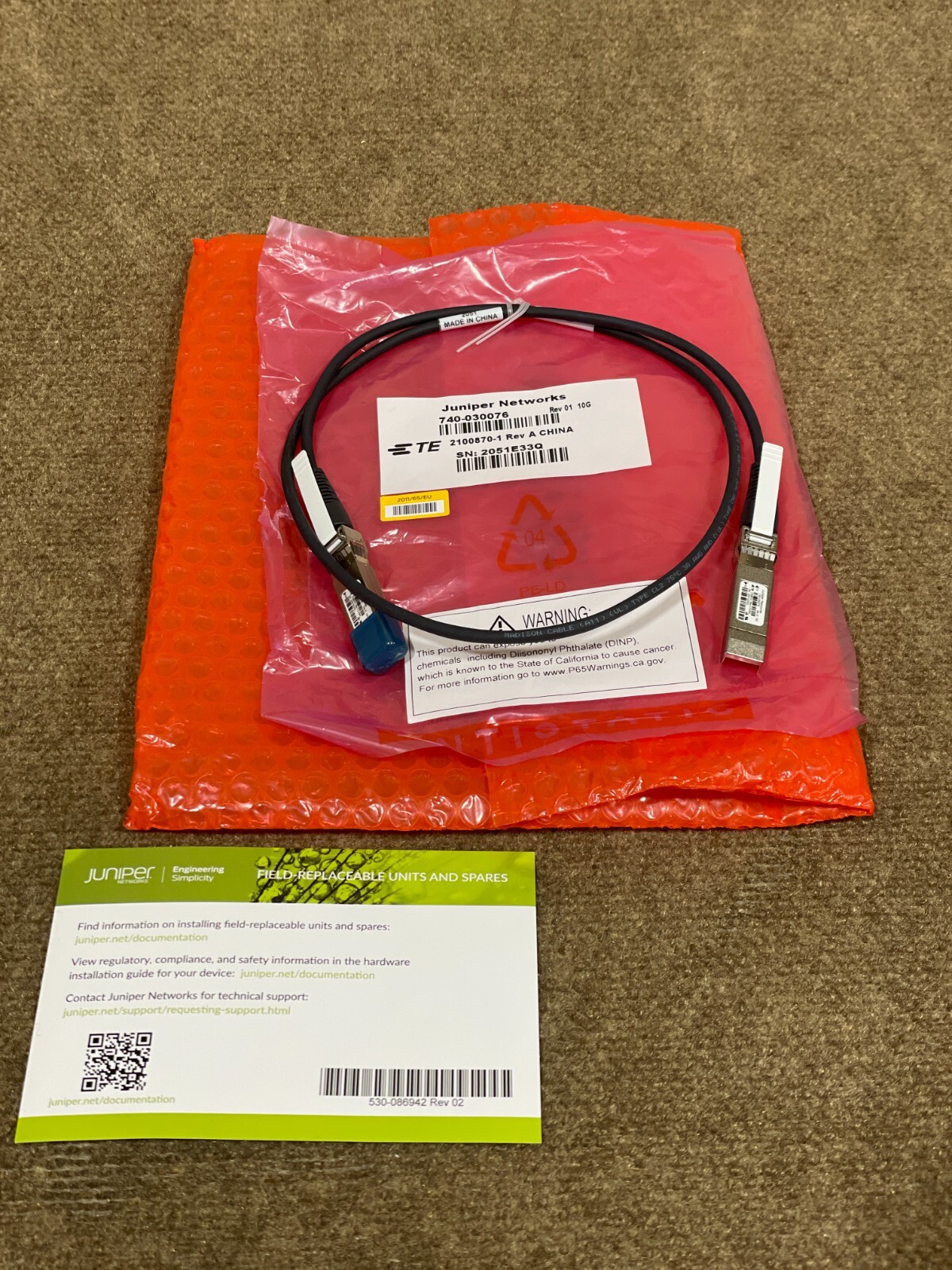 Juniper Networks 740-030076 EX-SFP-10GE-DAC-1M 10 GB SFP & Direct ...