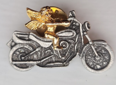 VTG 1 7/16” Metal Guardian Angel Motorcycle Pin Biker Luck Gold Tone ...