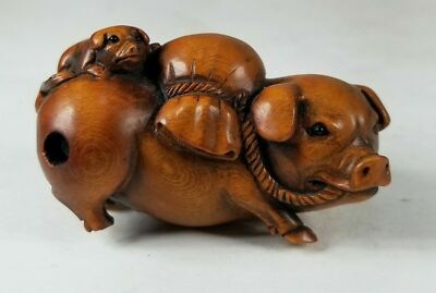 Netsuke - Pig Signed