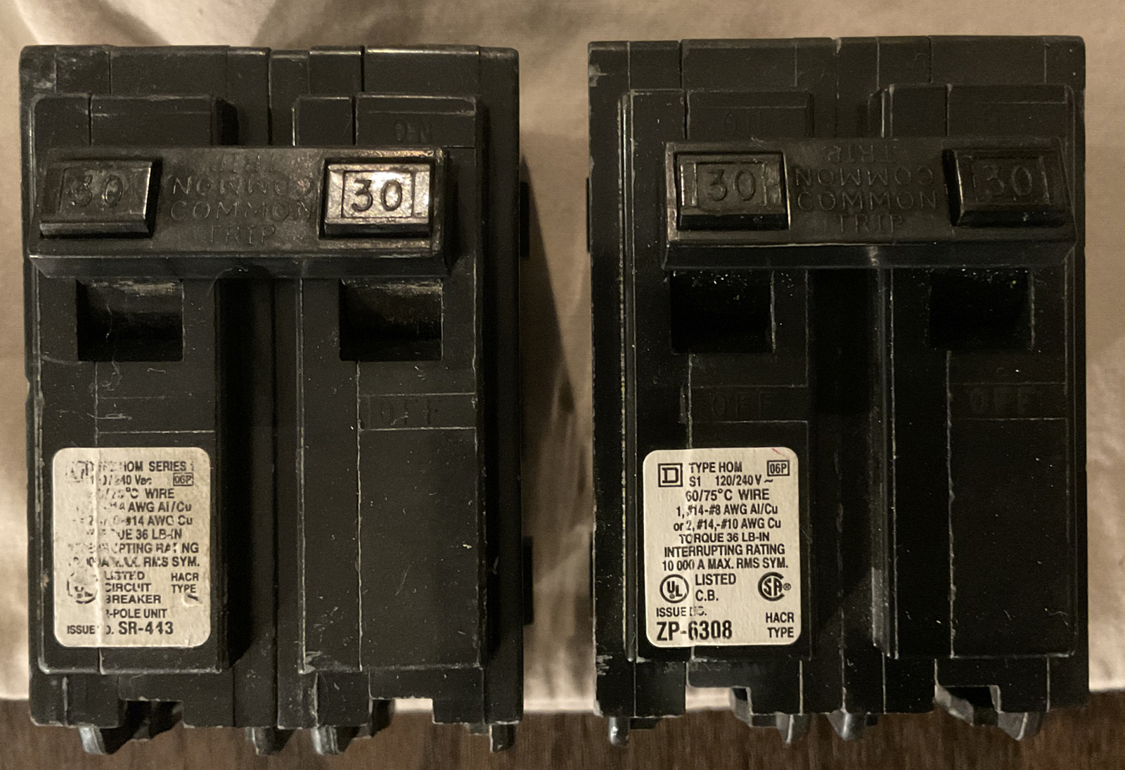 Square D Circuit Breaker Type Hom ZP-6308 30 Amp 2- Pole Set Of 2 | eBay