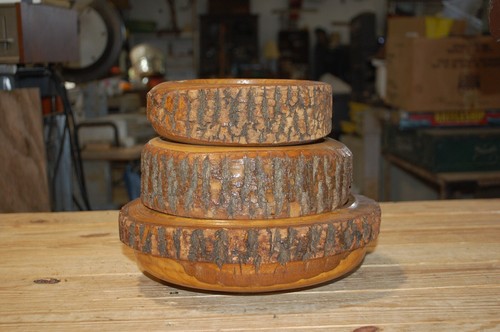 LOT OF 3 Vintage Ellwood Rustic Tree Bark Wooden Nut Bowls I.D. 8, 6.5 ...