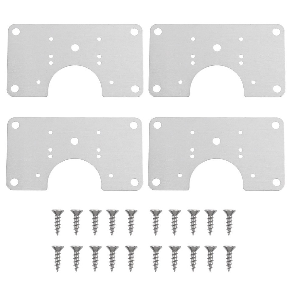 4 Sets Silver Cabinet Door Hinge Repair Fixing Plate Bracket Installer ...