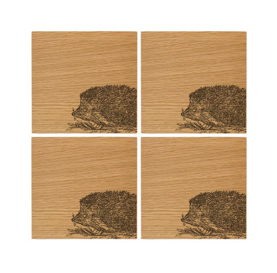 Hedgehog Solid Oak Coasters - 10cm Square - Set of 4 | eBay UK