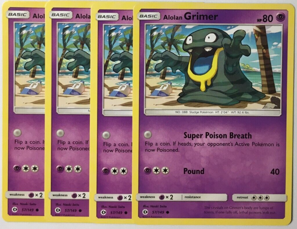 POKEMON 4X ALOLAN GRIMER 57/149 SUN & MOON BASE SET COMMON NEAR MINT ...