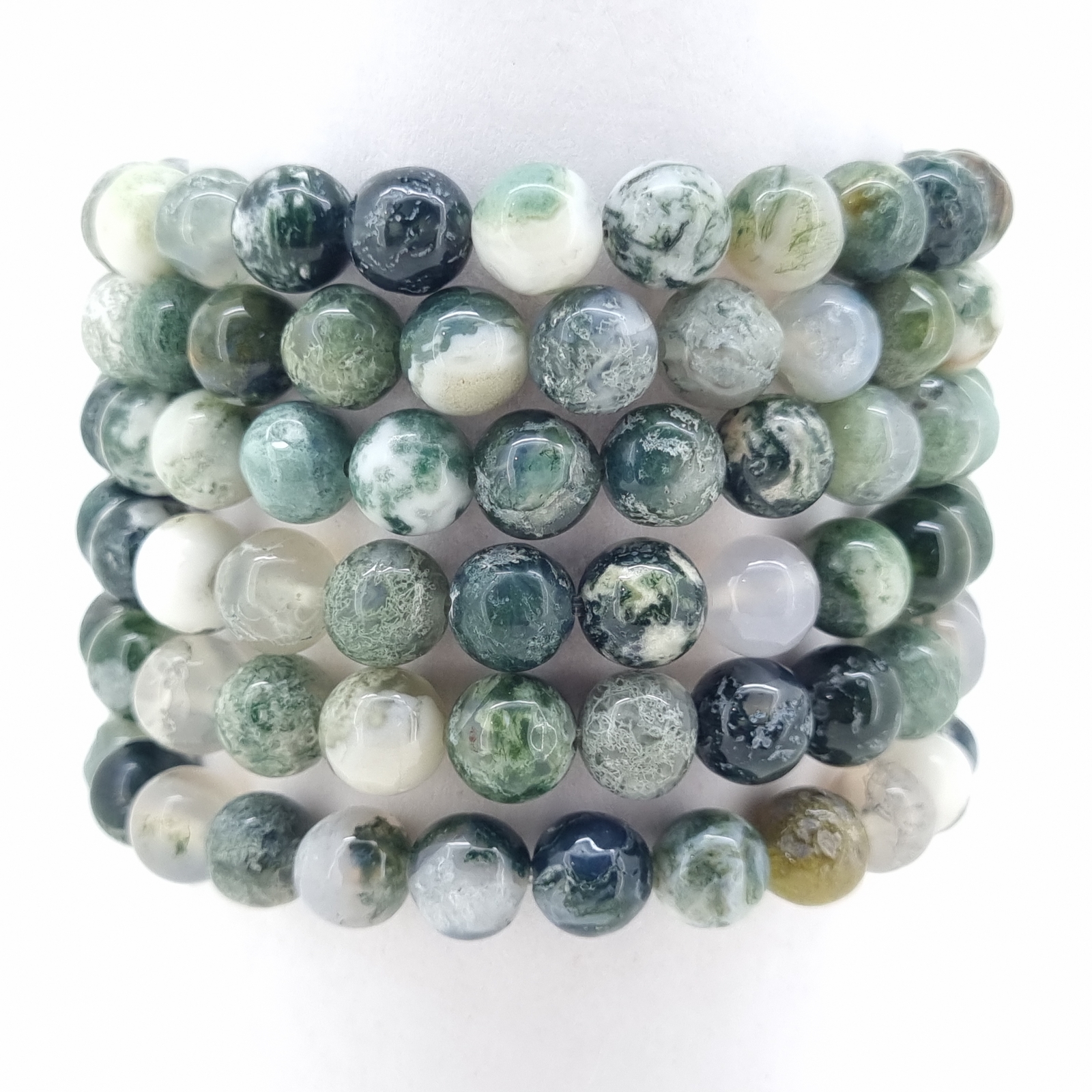 Wholesale 6 Pcs Natural Moss Agate 8mm Crystal Healing Stretch Bracelet ...