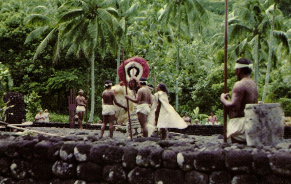 french polynesia, TAHITI, Paea, Marae Arahurahu, Historical Scene ...