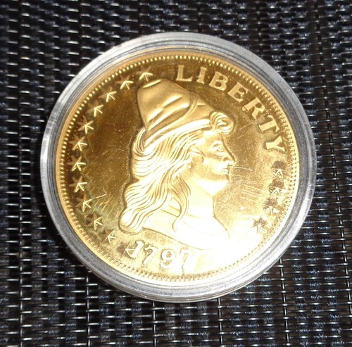 AMERICAN MINT COIN 1797 LIBERTY TURBAN HEAD EAGLE COPY 24k GOLD LAYER ...