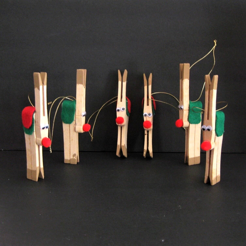 6 Handmade Reindeer Clothespin Ornaments Christmas Rudolph 6in Holiday ...