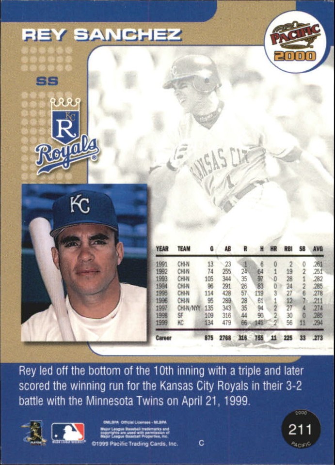 2000 Pacific Baseball Card #211 Rey Sanchez | eBay