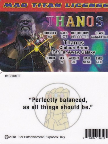 THANOS Drivers License Marvel Comics for STan Lee and Josh Brolin fans ...