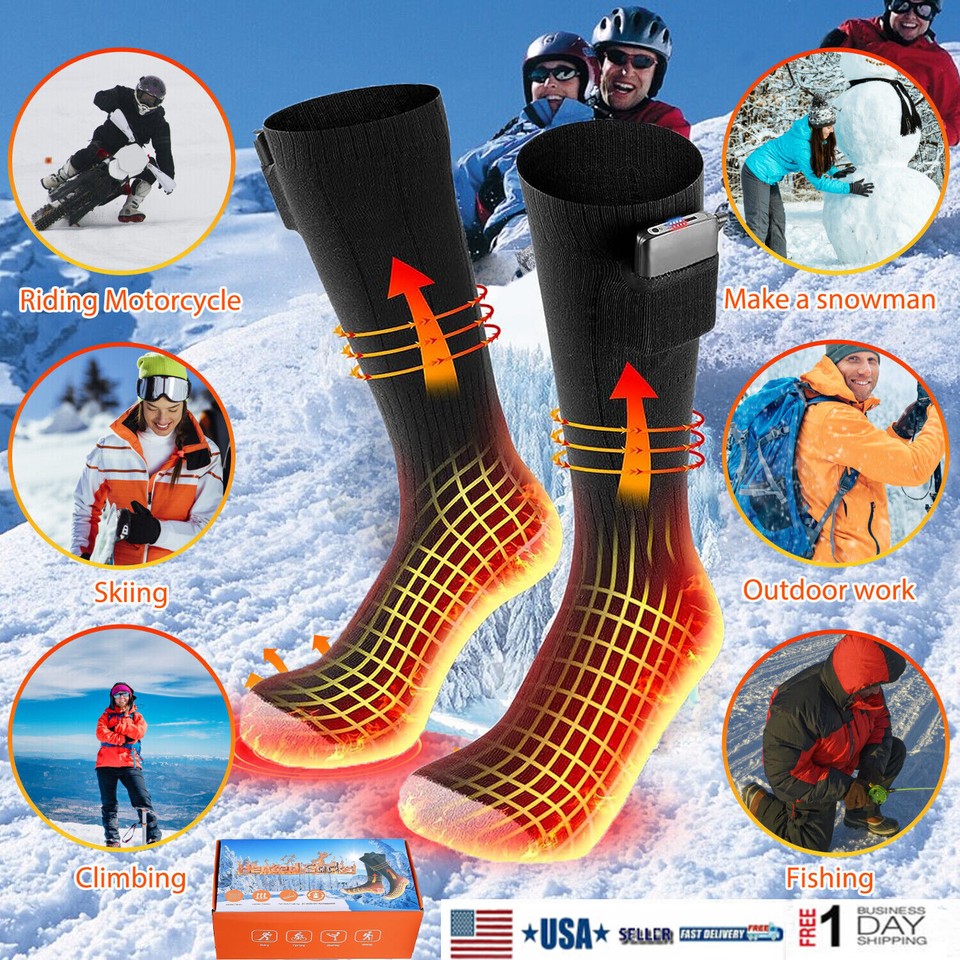 Electric Heated Socks Foot Winter Warmer Sock + Gloves Foot Warmer Hand ...