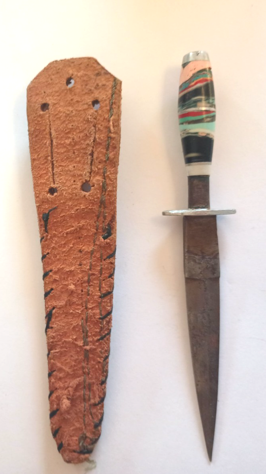 Vintage Old Southwest Mexico Dagger 5" w/Leather Sheath Agate Stone ...