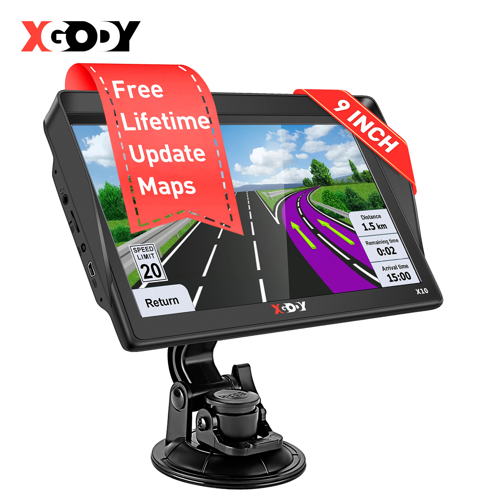 XGODY 9'' Large Screen GPS Navigation for Truck Motorhome Spoken ...