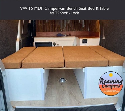 VW T5 SWB / LWB Campervan Bench Bed with Table leg * CUSHIONS/MDF/PLY ...