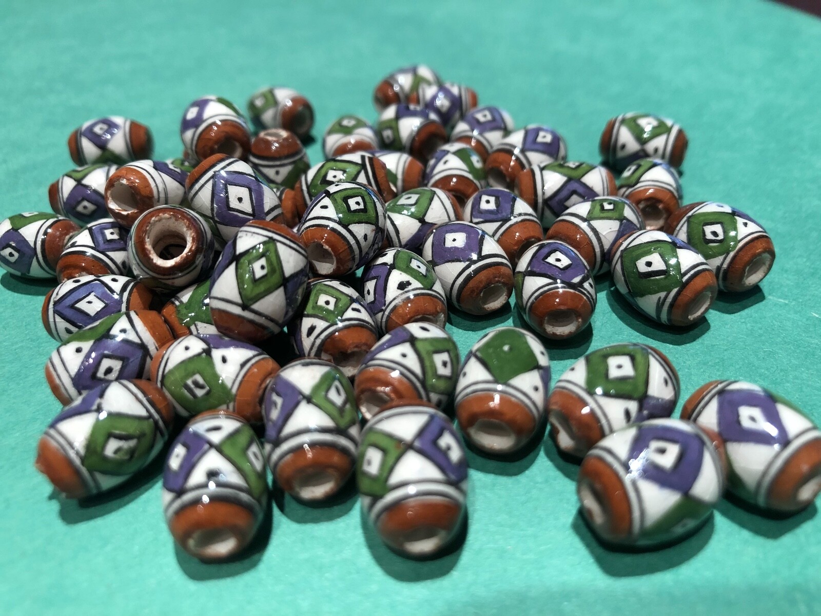 20 Peruvian Ceramic Beads oval 8mm So.western Inca Aztec multi colored ...