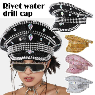 Captain Hat Military Cap Shinny Rhinestone Cap Festival Music Party Hat ...