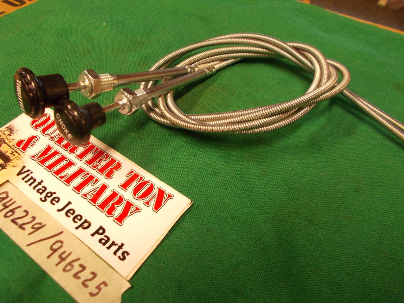 Choke & Throttle Cable with Black Knobs Fits Willys CJ2A CJ3A CJ3B CJ5 ...