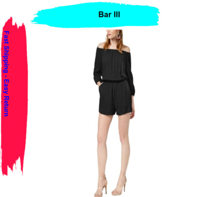 Bar III Off-The-Shoulder Elastic-Waist Romper (Black, XL) | eBay