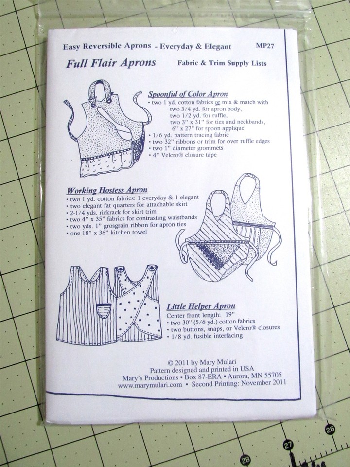 Mary Mulari Designs "Easy Reversible Apron" Adult & Childs Aprons ...