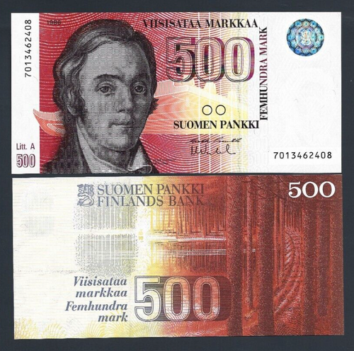 Finland 500 MARKKAA P-120 1986 LONNROT UNC Finnish Pre Euro World ...