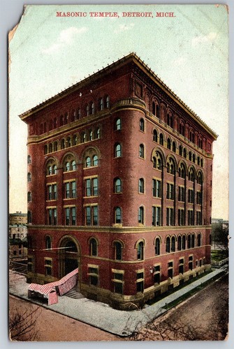 Masonic Temple Red & White Canopy Entrance Detroit MI DB Postcard 1907 ...