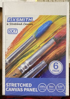 (NEW)Stretched Canvas, Pack of 6, 5 x 7”Blank White Canvases, 100% ...