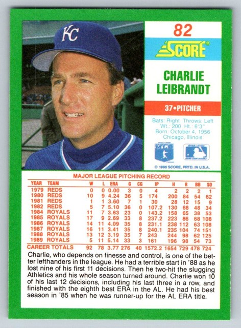 1990 Score - #82 Charlie Leibrandt for sale online | eBay