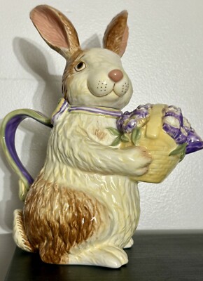 Longaberger Ceramic Springtime Rabbit Easter Bunny Teapot Bunny w ...