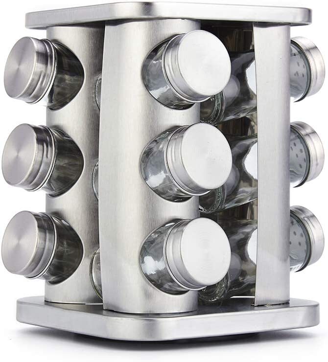 New Stainless Steel Revolving Spice Rack Jar 12, 16 & 20 Stand Carousel ...