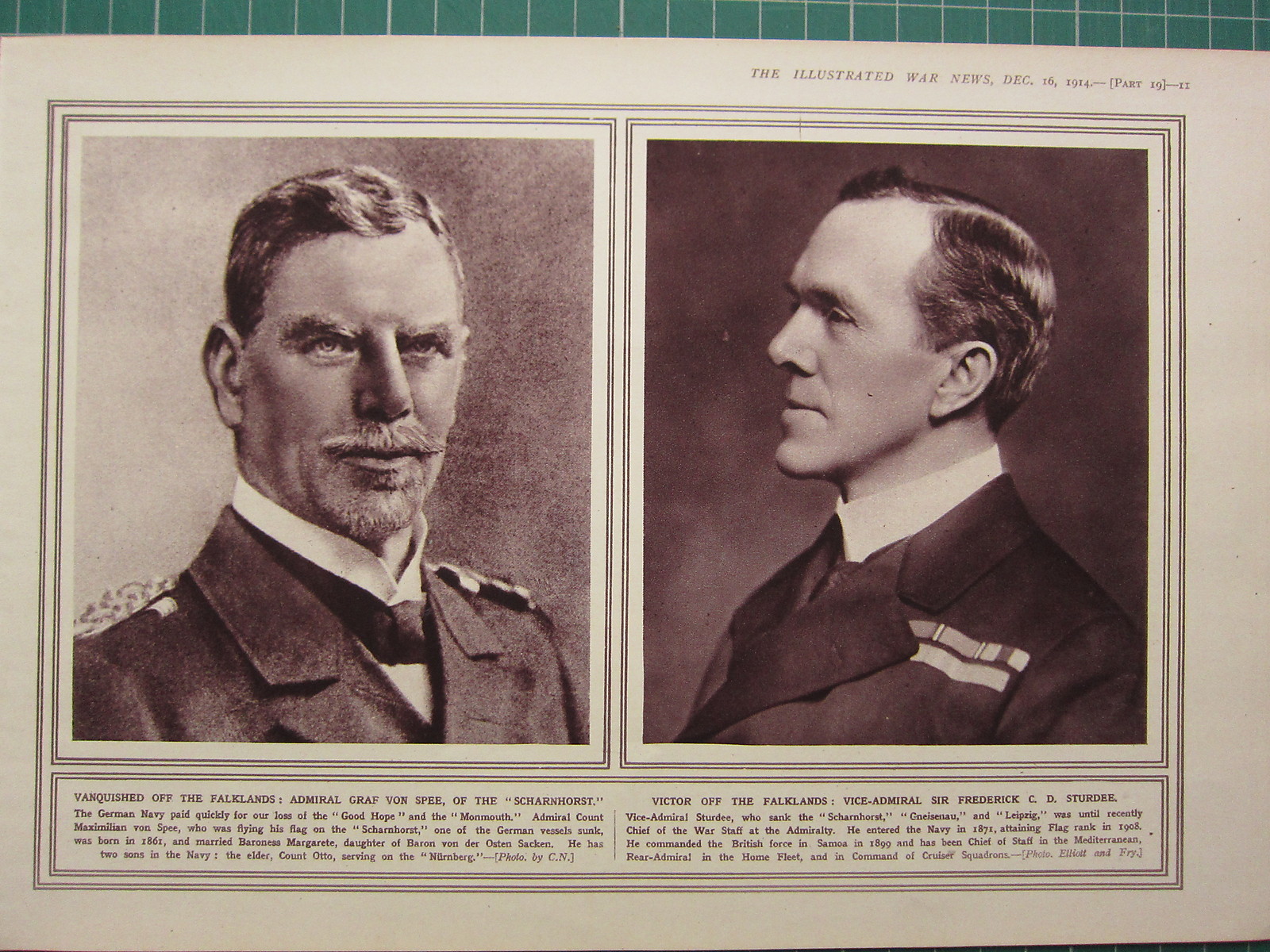 1915 WWI WW1 PRINT ~ ADMIRAL GRAF VON SPEE SCHARNHORST ~ VICE-ADMIRAL ...