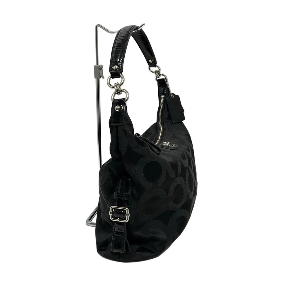 Auth COACH Madison Op Art Satin Hailey 18653 Black Jacquard Patent ...