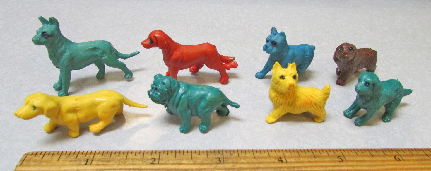 vintage plastic 1960s dime store toy rubber Dogs, set of 8 different ...