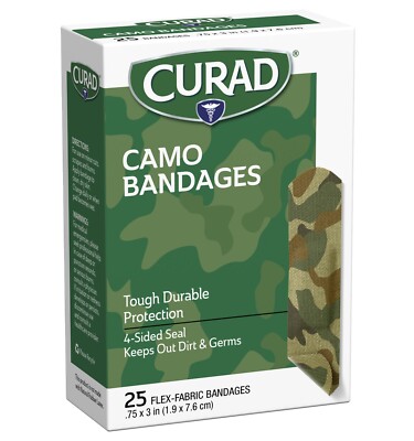 (2-Pack) Curad CAMO 25 Flex-Fabric Bandages Army Soldier Military Band ...