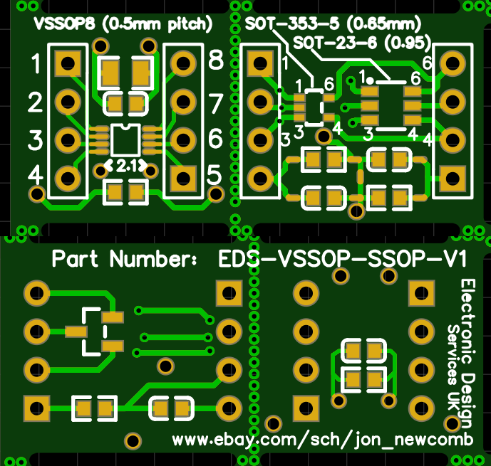 ADAPTOR PCB PROTOTYPE BREAKOUT BOARD, VSSOP8, VSSOP10, VSSOP20, SSOP28 ...