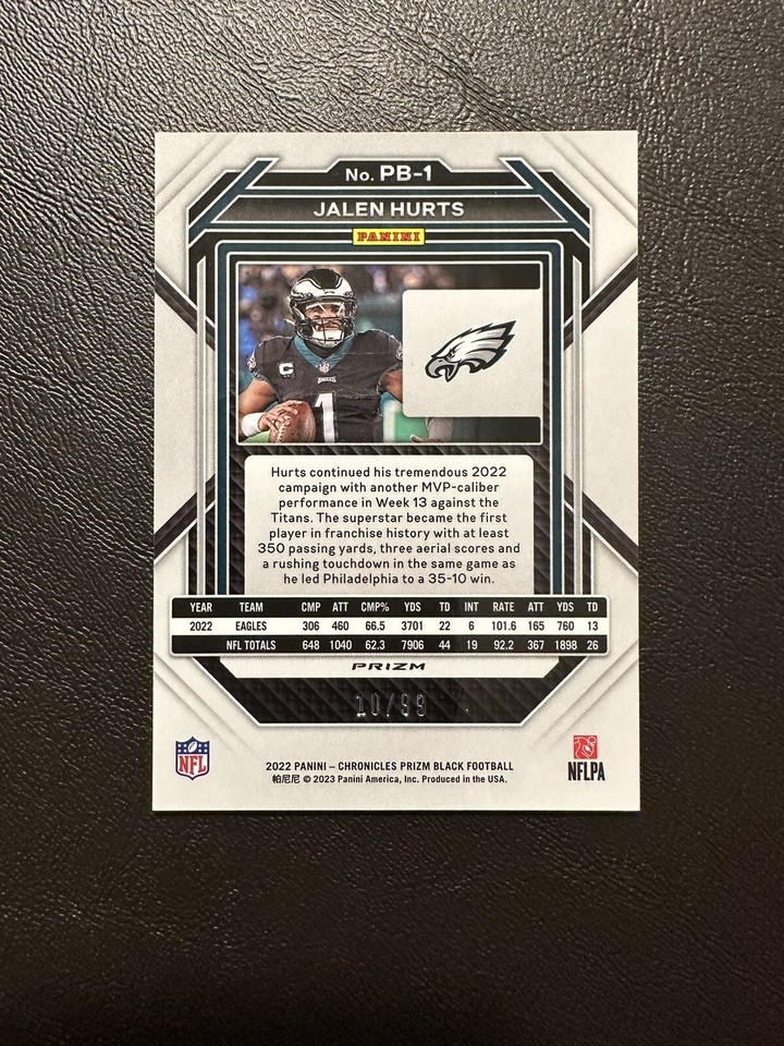2022 Panini Chronicles Prizm Black Jalen Hurts #PB-1 Red Prizm /99 ...