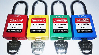Safety Lockout Tagout Padlock Multicolor 4Pc Lock Red Green Blue Yellow ...