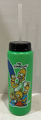Vintage 1990 The Simpsons Water Bottle Plastic Green With Straw | eBay