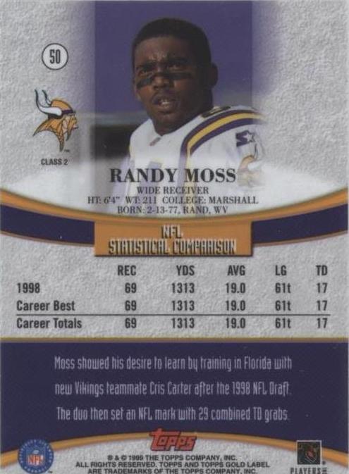1999 Topps Gold Label Randy Moss #50 for sale | eBay