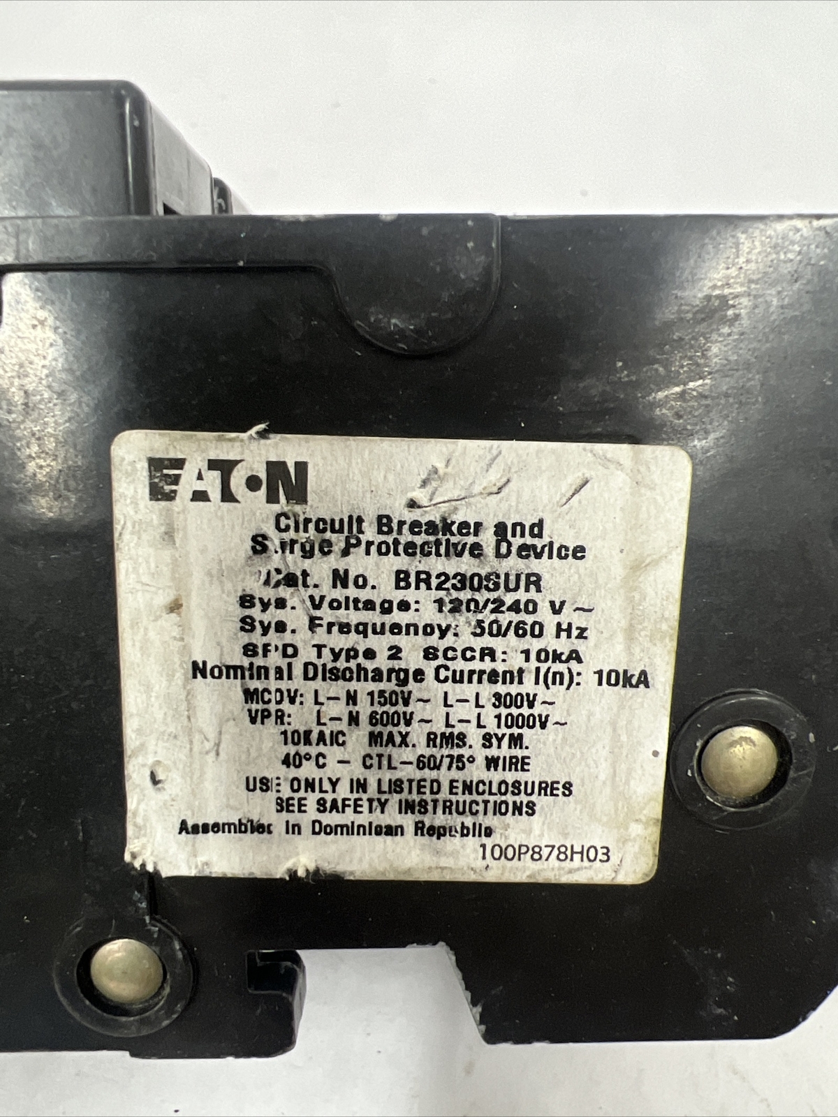 Eaton BR230SUR CIRCUIT BREAKER AND TYPE BR SURGE PROTECTIVE DEVICE ...