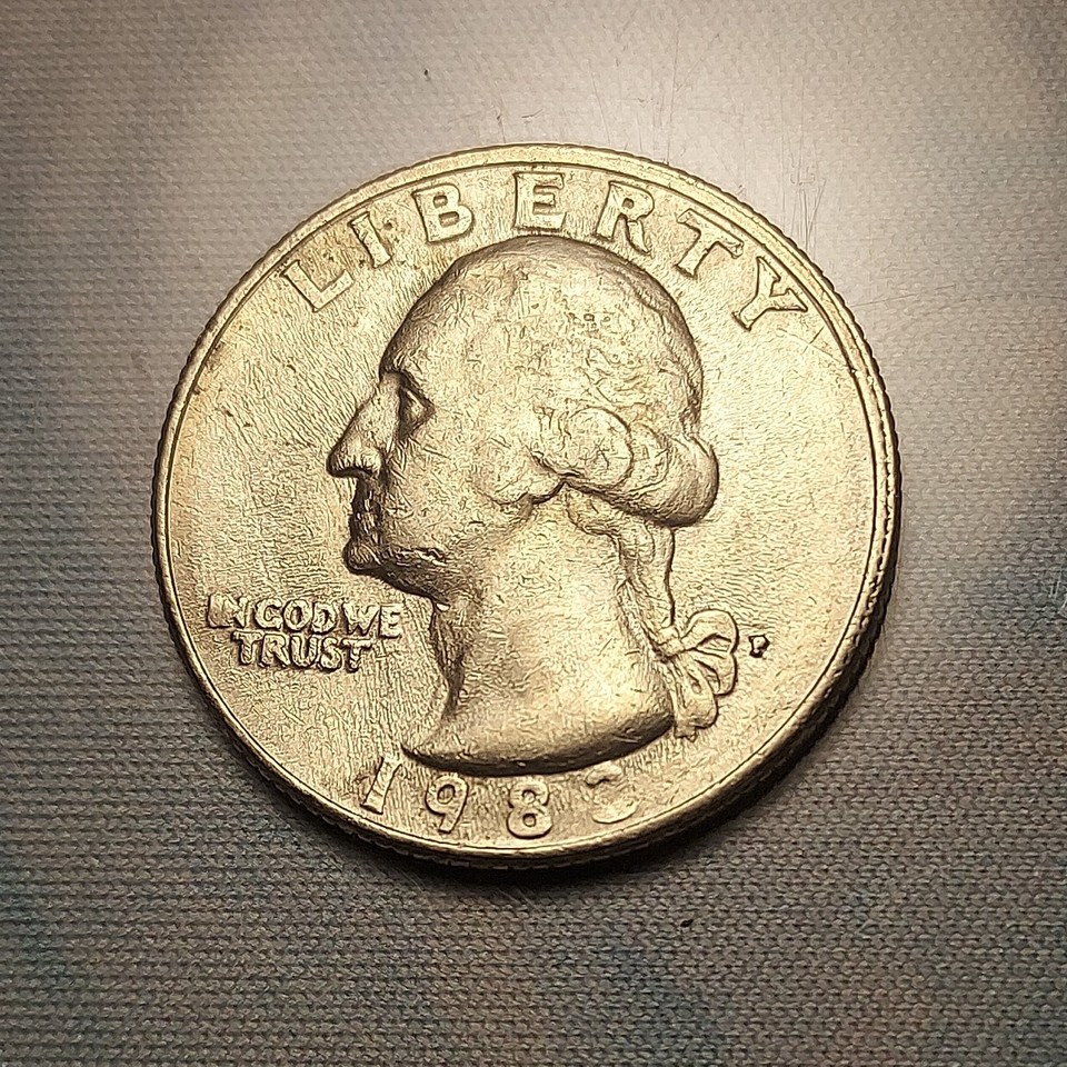 1983 P 25c cud error reverse with die crack; possible struck thru ...