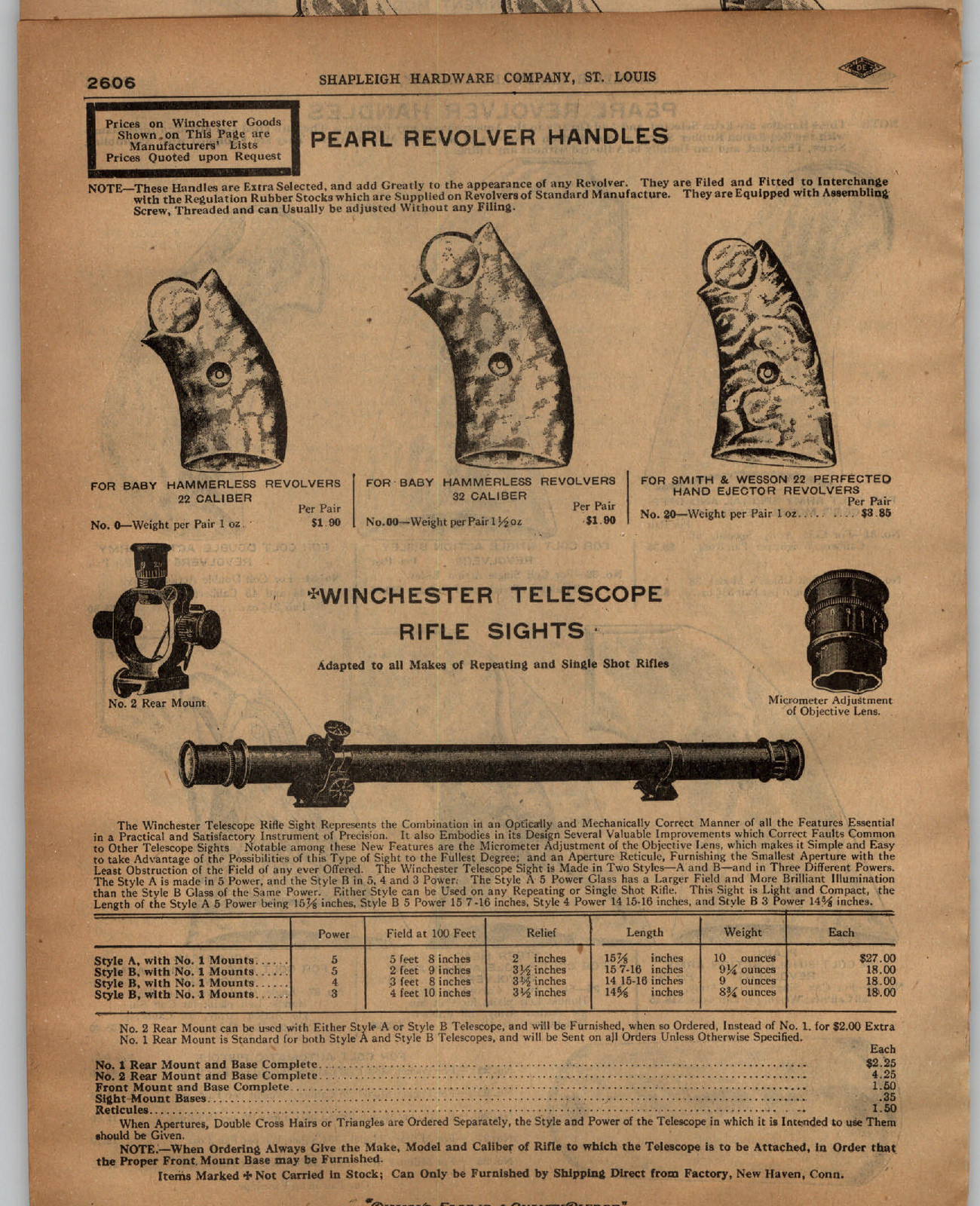1913 PAPER AD Winchester Telescope Rifle Sight Scope Pearl Revolver ...