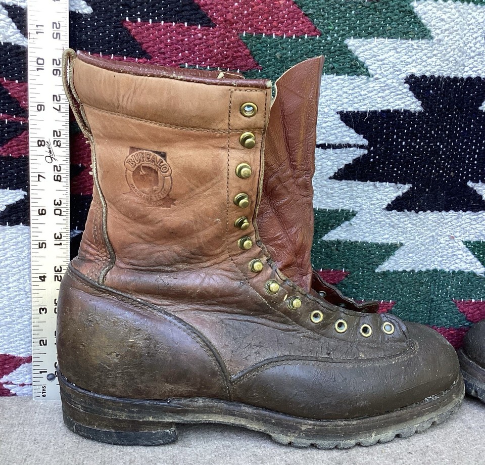 Vintage BUFFALO BOOT CO LOGGING BOOTS MENS Size 11D Brown Handmade In ...