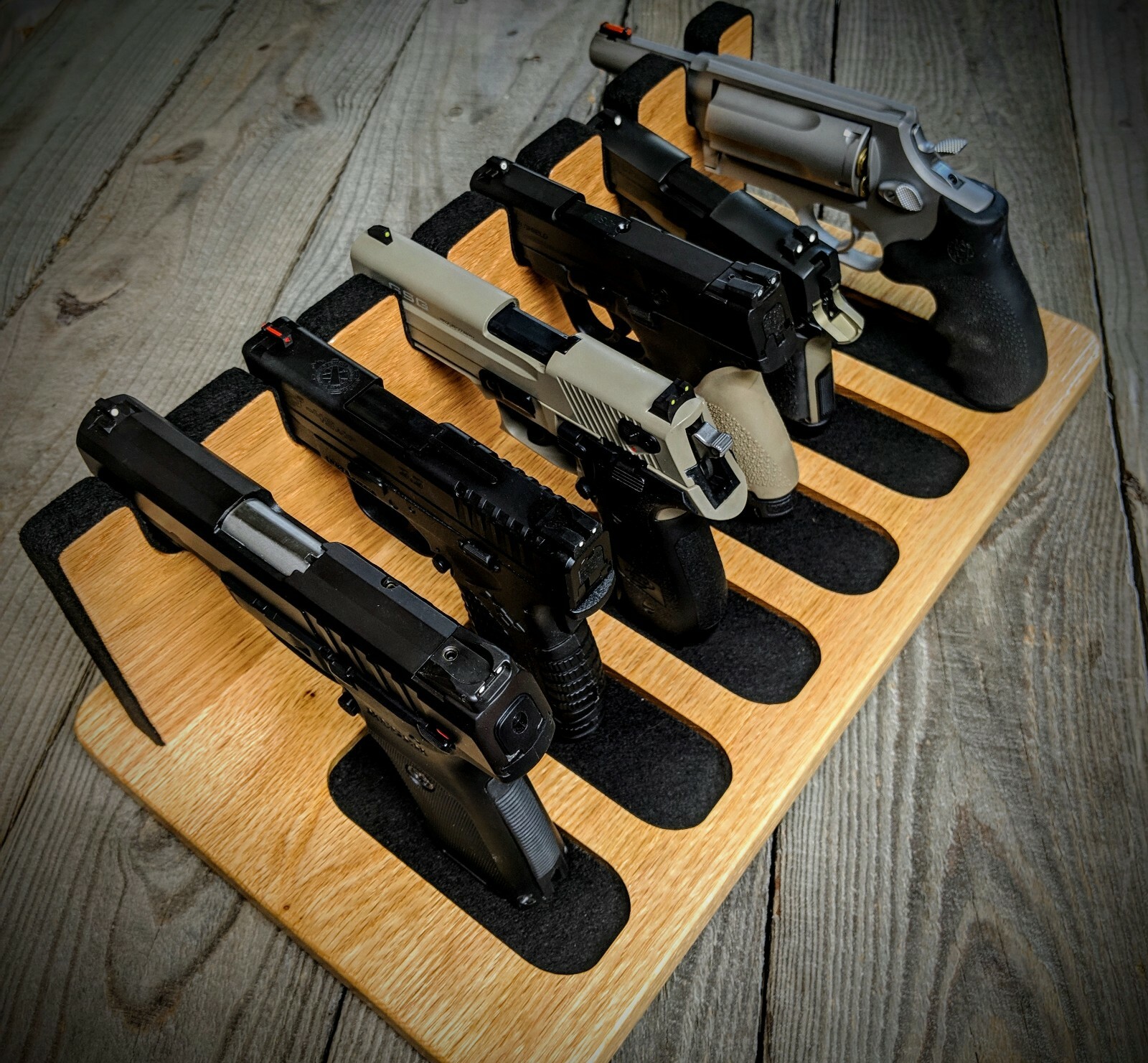 *10* GUN OAK WOOD PISTOL DISPLAY RACK GUN SAFE STORAGE ORGANIZER TARGET ...