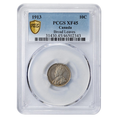 Canada 1913 Broad Leaves 10 Cents Dime Silver Coin - PCGS XF-45 | eBay