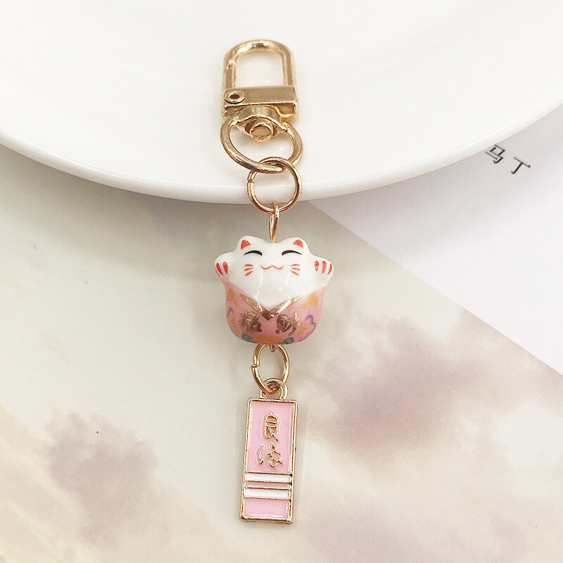Cute Ceramics Lucky Cat Keychain Bag Pendent Car Key Accessories ...